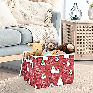 ALAZA Snowflake Snow Pine Tree Red Christmas Storage Bins Box Collapsible Cubes Container Basket for Office Bedroom Home Decor Shelf Closet