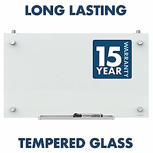 Quartet Whiteboard, Glass Dry Erase Board, Magnetic, 30" x 18", Infinity Frameless Mounting, White Surface, Accessory Tray, 1 Dry Erase Marker and 2 Glass Board Magnets (PDEC1830)