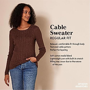 Amazon Essentials Women's Lightweight Long-Sleeve Cable Crewneck Sweater (Available in Plus Size), Light Pink, Large