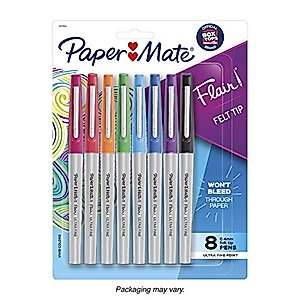 Paper Mate Flair Felt Tip Pens, Ultra Fine Point (0.4mm), Assorted Colors, 8 Count
