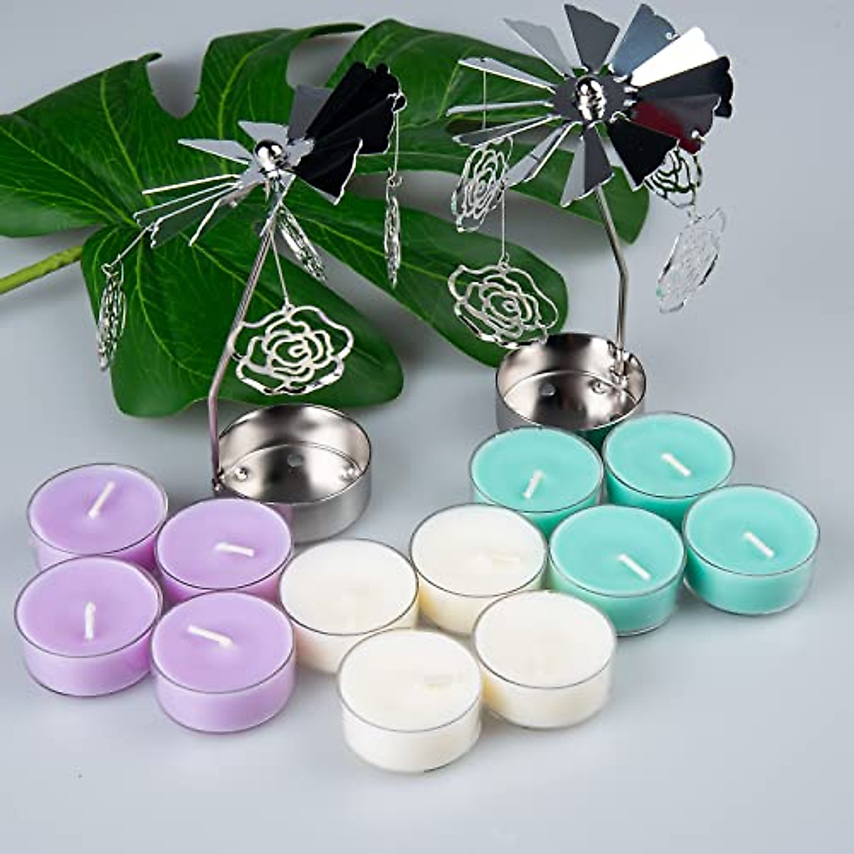 Tea Lights Candles Holders - Scented Tea Lights Candles Silver DIY Spinning Tealight Candle Holder &amp;12pcs Scented Tealight Candles Decorative Christmas Wedding Candles Sets for Home Decor