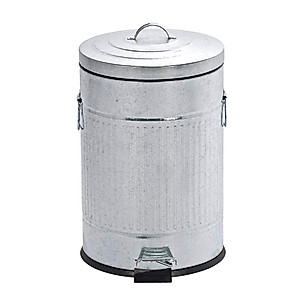 WENKO Step Trash Can with Lid and Pedal, Retro Metal Garbage Bin, for Bathroom, Kitchen, Office, Soft Close, 5 Gallon, 12.2 x 18.7 x 12.2 in, Gray
