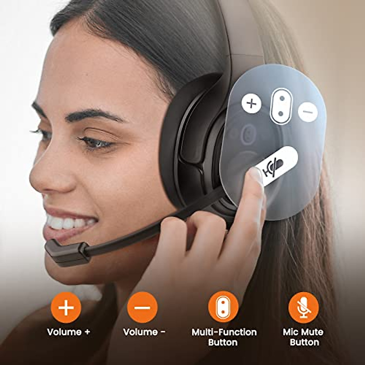 EKSA Trucker Bluetooth Headset, 164ft Wireless Headphones for PC with AI Noise Cancelling Microphone & USB Dongle, 57Hrs Worktime, Computer Headset with Mute Button for Cell Phone Office Work Skype