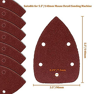 Cionyce 50 Pcs 80 Grit Mouse Detail Sander Sandpaper 5 Hole Mouse Sandpaper Hook and Loop Sander Pads Sanding Sheets for 140mm Sanding Machine