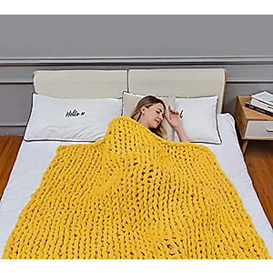 DIRUNEN Chunky Knit Luxury Throw Blanket Large Cable Knitted Premium Soft Cozy Chenille Bulky Blankets for Cuddling up in Bed, on The Couch or Sofa Yellow 79"×79"