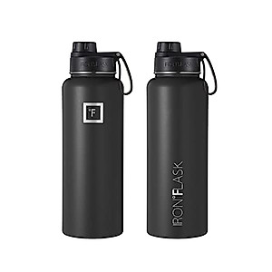 IRON °FLASK Sports Water Bottle - 40 Oz, 3 Lids (Spout Lid), Leak Proof, Vacuum Insulated Stainless Steel, Double Walled, Thermo Mug, Metal Canteen