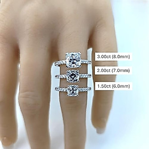 NANA Jewels Silver 8mm (3ct) Cushion Cut Pure Brilliance Zirconia Solitaire w/sides Engagement Ring-Rhodium Plated-Size 7