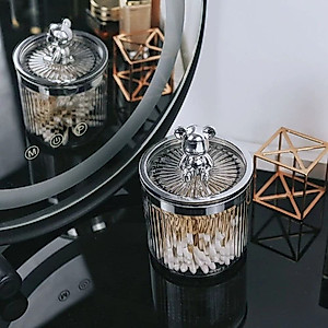 gofidin 2 Pcs Cotton Swab Holder, Luxury Bear Cotton Pad Organizer Bathroom Storage Box For Cotton Swabs Toothpick Cosmetics Jewelry Makeup Remover Pad Container