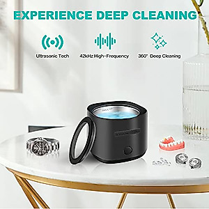 Ultrasonic Retainer Cleaner Denture Cleaning: 42kHz Portable Sonic Dental Clean Pod for Mouth Guard Denture Aligner Invisalign (Black)