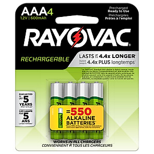 Rayovac Rechargeable AAA Batteries, Rechargeable Triple A Batteries (4 Count)