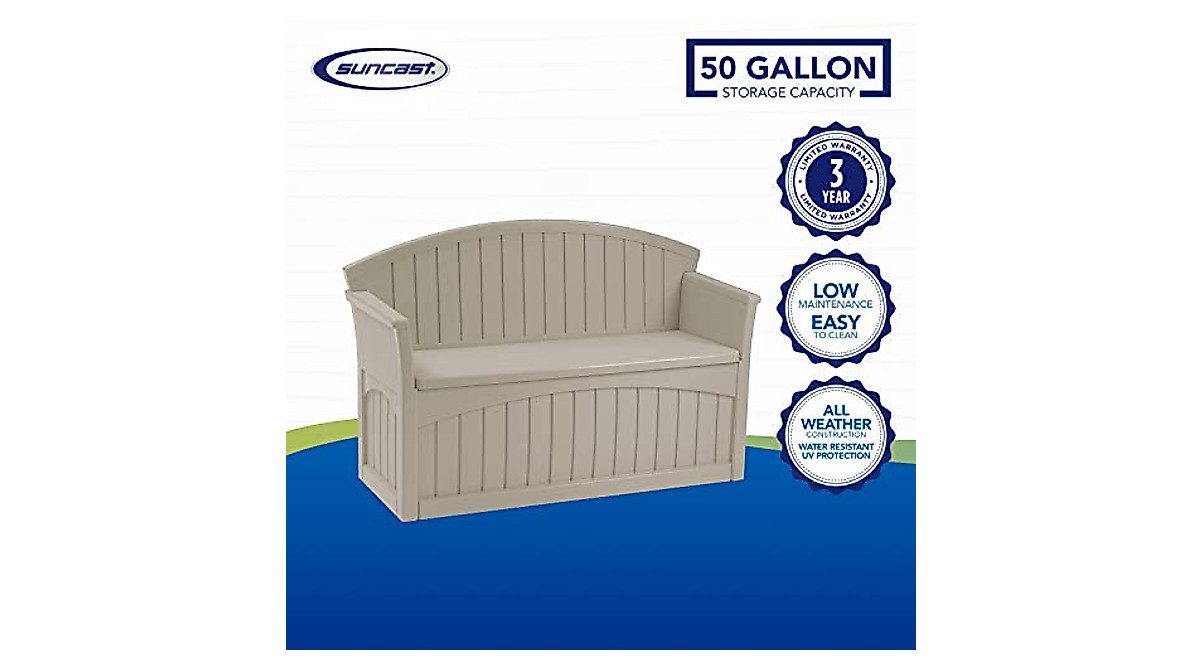 Suncast 50 Gal. Patio Bench with Storage - Durable Outdoor Seat