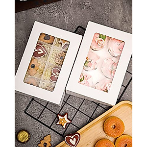 qiqee White 6 Cupcake Boxes with Window Auto-pop up 30 Packs Cupcake Box 9"x6.1"x3.3" Bakery Boxes For Cupcakes Carrier, Cupcake Containers