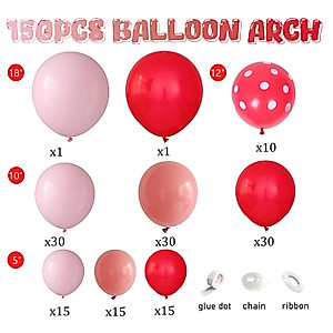 Strawberry Party Decorations,153pcs Strawberry Balloon Garland Arch Kit Light Pink Dusty Pink Red Balloons for Sweet Girl Berry First Birthday Decor Baby Shower Supplies