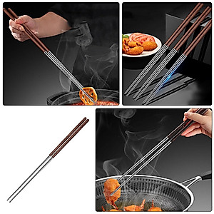 Kichvoe 1 Pair Long Cooking Chopstick Stainless Steel Chopstick with Wooden Handle 40cm Chinese Long Hot Pot Chopstick Wooden Frying Chopstick for Hot Pot Frying Noodle Cooking Favor