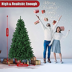 6.5FT Artificial Christmas Tree Xmas Holiday Pine Tree Christmas Tree Realistic Holiday Decoration with Metal Stand Hinges PVC Leaves Easy Assembly for Outdoor Indoor Party Green
