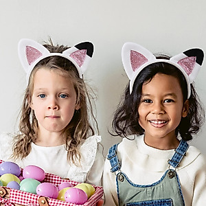 Creatoy Cat Ears Headband Kids dollhouse plush toys Glitter Headbands Toddler Kitty Hairband Doll house Party Supplies Halloween Dress Up Favors