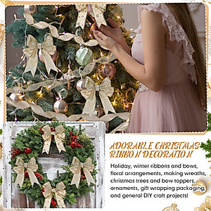 Jutom 6 Rolls Champagne Christmas Ribbon Wired 1.5 Inch Gold Christmas Tree Ribbon Glitter Mesh Ribbon Satin Snowflake Ribbon for Crafts, Gift Wrapping, Tree, Wreaths, Garland Total 36 Yard