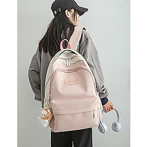 ZEnaha Cute Aesthetic Backpack Kawaii Backpack Classic Backpack for Women Laptop Bag Preppy Large-capacity Stitching Backpack (Pink)