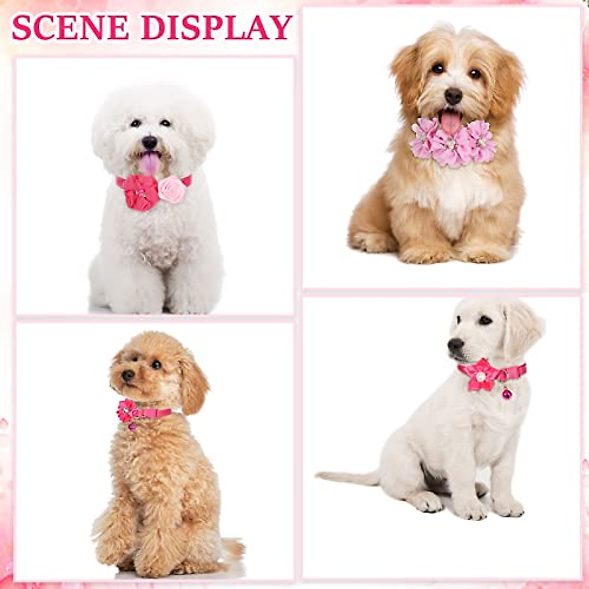 40 Pcs Girl Puppy Collars Pink Dog Collar Adjustable Collar Small Middle Dogs Cats Rose Red Pink Dog Accessories Embellishment Decor for Wedding Birthday Parties Grooming Pet Collar Accessories
