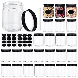 8 OZ Plastic Jars with Lids, (Crazystorey)24 Pack Clear Small Plastic Leak-proof Sealed Storage Jar Slime Containers for Kitchen Household Food Dry Goods Creams Included Extra Label and Pen
