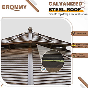 EROMMY 12'x12' Hardtop Gazebo Galvanized Steel Outdoor Gazebo Canopy Double Vented Roof Pergolas Aluminum Frame with Netting and Curtains for Garden,Patio,Lawns,Parties