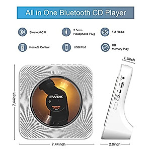 Desktop Vertical CD Player with Speakers HiFi, Portable CD Players for Home, Kpop CD Player Bluetooth, IR Remote Control, LED Screen, FM Radio, U Disk, AUX Port, Compatible Formats, Wired, White, Gift