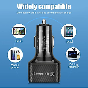 Car Charger Adapter, 6 Ports USB QC3.0 Fast Phone Charger, 32V Upgraded Quick Charging Adapter Compatible with iPhone 13/13 Pro Max/12/XS/XR, Samsung Galaxy (Black/1PCS)