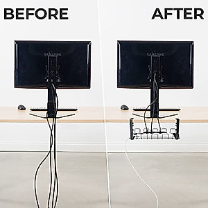 No Drill Under Desk Cable Management Tray 2 Pack, Under Desk Cord Organizer, Metal Wire Cable Holder for Desks and Offices, No Need to Drill Holes
