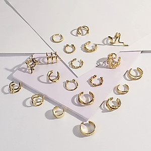 JeryWe 20Pcs Single Ear Cuffs Earrings For Women Non Piercing Ear Cuff Gold Flower Cz Helix Cartilage Cuff Earrings Clip On Wrap Earrings For Women