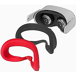VR Face Silicone Interfacial Cover Face Cushion for Oculus Quest 2， VR Headset Sweatproof Lightproof Anti-Leakage Accessories for Oculus Quest 2 (Black+Red)