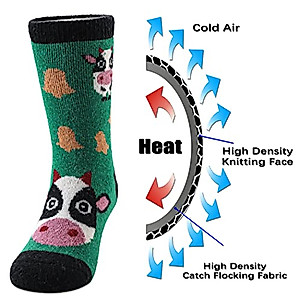 FNOVCO Kids Merino Wool Hiking Socks Toddlers Boys Girls Cozy Thermal Winter Thick Warm Crew Socks 6 Pairs (4-7 Years, Animal 02)