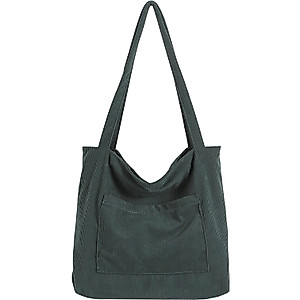 WantGor Women Corduroy Tote Bag, Large Shoulder Hobo Bags Casual Handbags Big Capacity Shopping Work Bag (Dark Green)