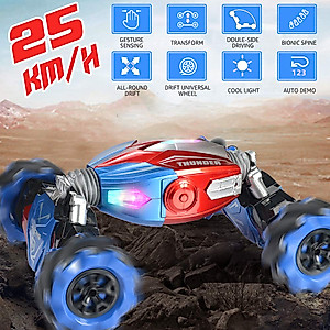 NQD Remote Control Car ,1:10 Scale Rc Stunt Car, 4wd Transform 25 Km/h Watch Gesture Sensor Car, Double Sided Rotating All Terrains Drift Vehicle with Lights Music
