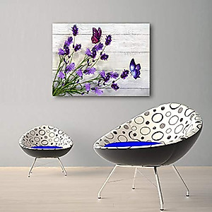Purple Flowers Picture Canvas Prints Wall Art Room Wall Decor Floral on The Wooden Frame Background Painting for Bathroom Bedroom Home Wall Decoration Modern Artwork Poster Stretched Ready To Hang
