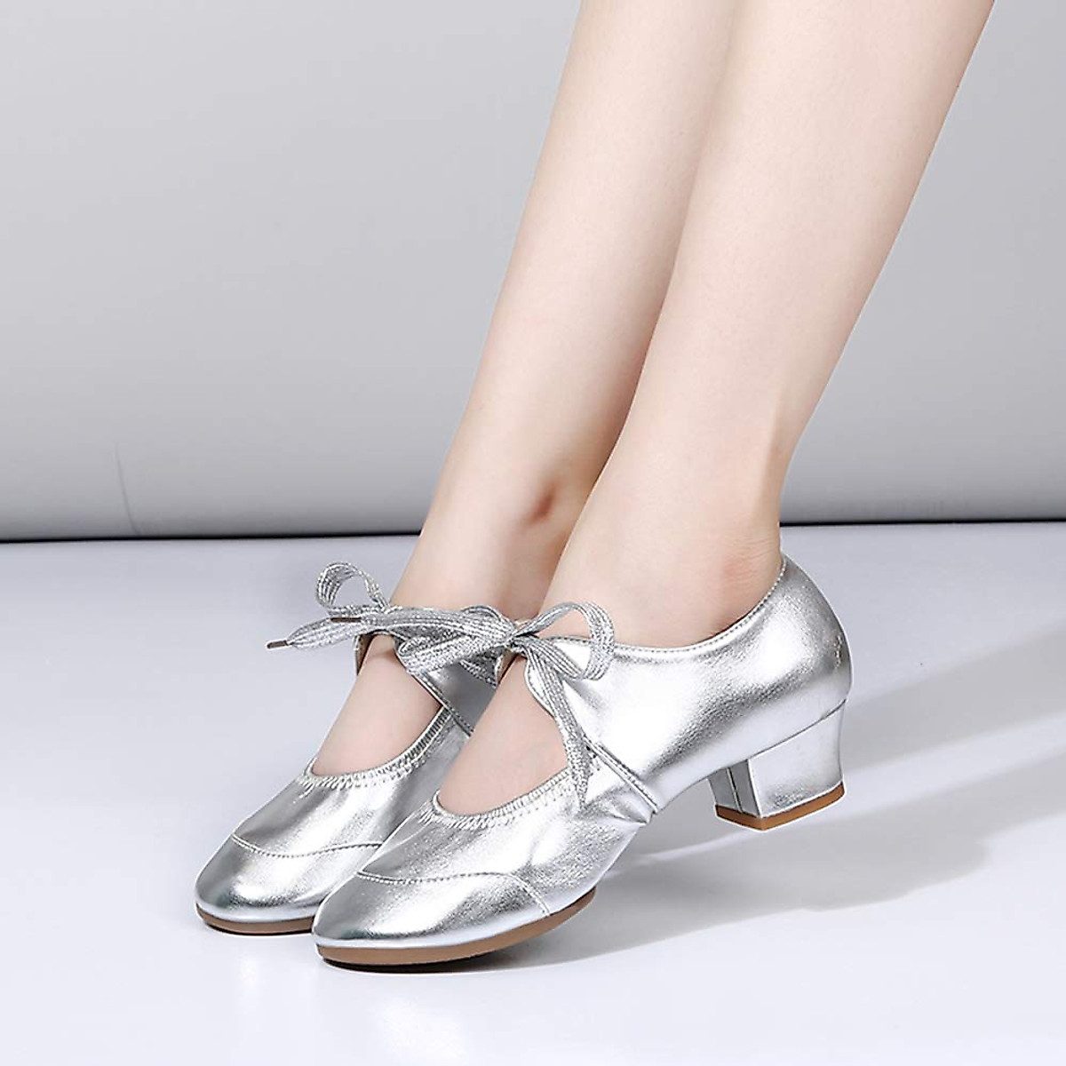 VCIXXVCE Women's Latin Dance Shoes Ballroom Dance Practice Performance Shoes Low Heel,Model 215,Silver 6 B(M) US