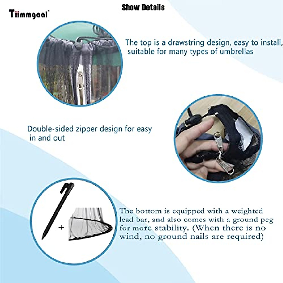 Tiimmgaal 15FT Mosquito Netting for Patio Umbrella Double Sided Patio Umbrella Canopy Netting &10X10 Ft gazebo (Black)(Does Not Contain Gazebo Patio Umbrella) (15FT Black)