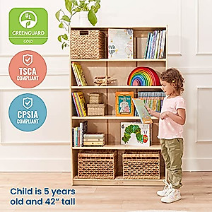 ECR4Kids Classic Bookcase, 60in, Adjustable Bookshelf, Natural
