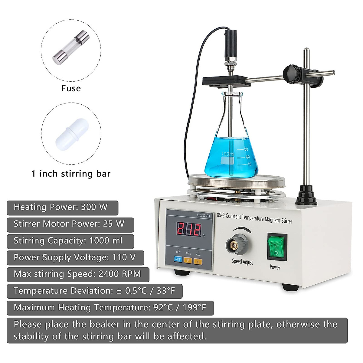 Magnetic Stirrer, Hot Plate with Digital Temperature Display & Speed Adjusting, Magnetic Mixer with 7 Pcs Stirrer Stir Bars Mixed, Home Lab Stirrer, 1000ML