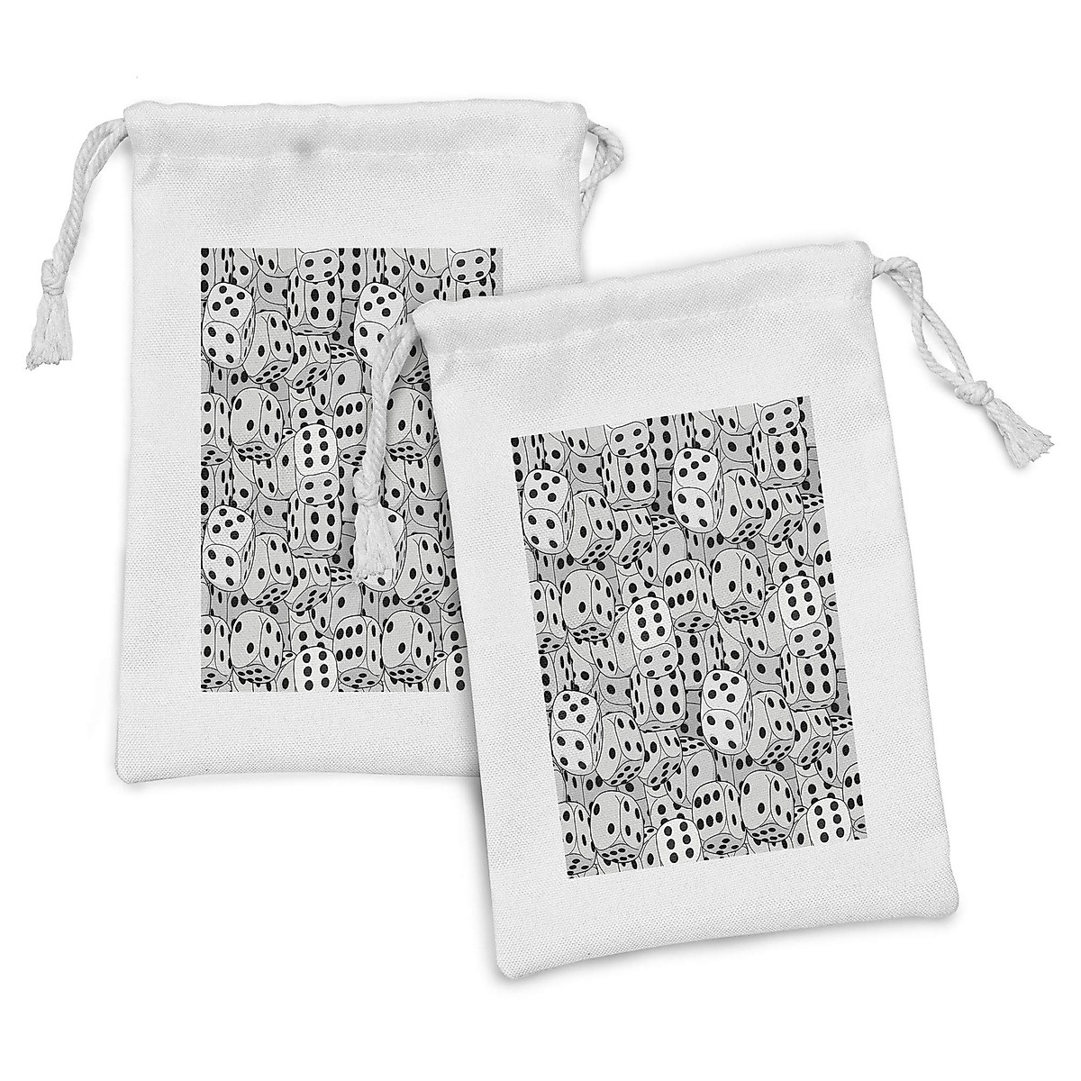 Lunarable Casino Fabric Pouch Set of 2, Dices Close-up Image Abstract Monochromic Chaotic Crowded Gaming Houses, Small Drawstring Bag for Toiletries Masks and Favors, 9" x 6", Pale Grey Black
