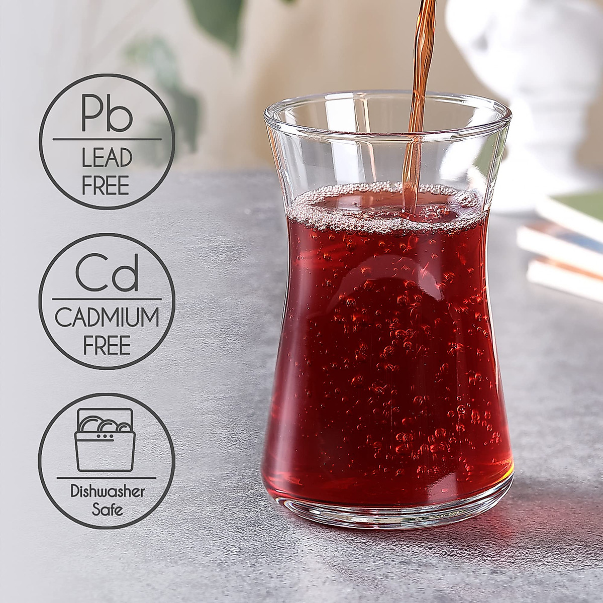 Volarium Turkish Tea Glass Cups: Traditional Tea Set of 6 with Modern Design, Tea Mugs and Coffee Mugs Clear Glasses, 5 ¾ OZ