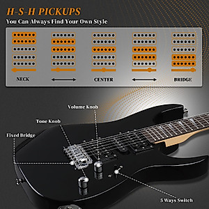 Ktaxon 39" Electric Guitar with 20Watt Amp, Full Size 170 Model Starter Guitar Kit for Beginners & Professional W/Bag, Shoulder Strap, Wrench Tool, Plectrum - Black