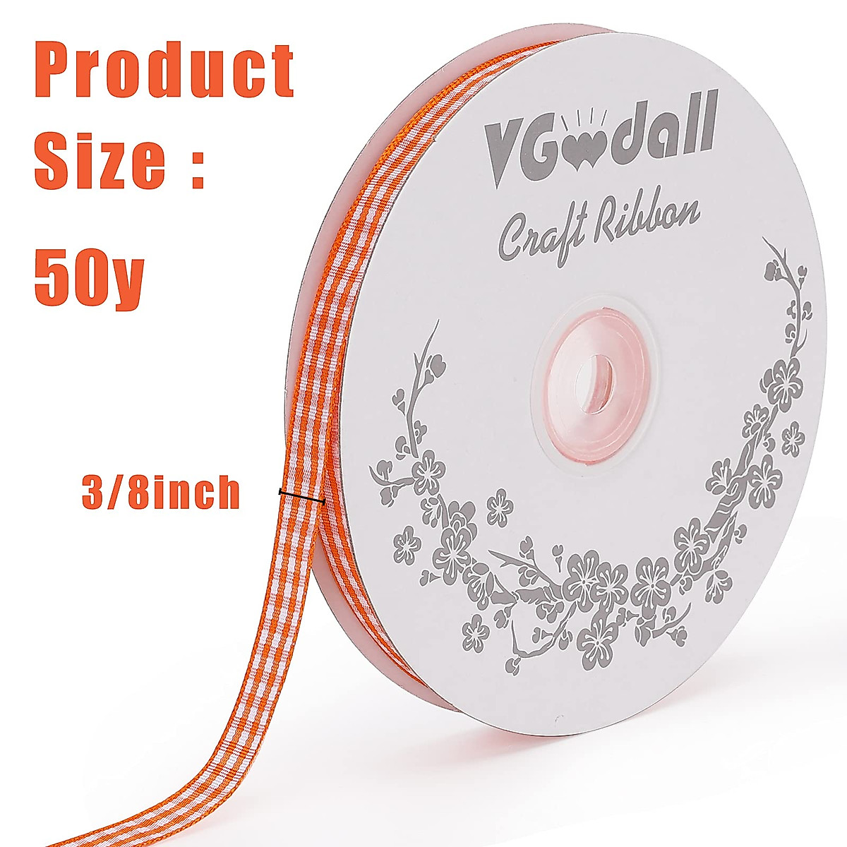 VGoodall Reddish-Orange Gingham Ribbon 3/8 x 50Yd Picnic Craft Ribbon Reddish-Orange Plaid Design for Hair Accessories Craft and Gift Wrapping Check Use for Baby Shower