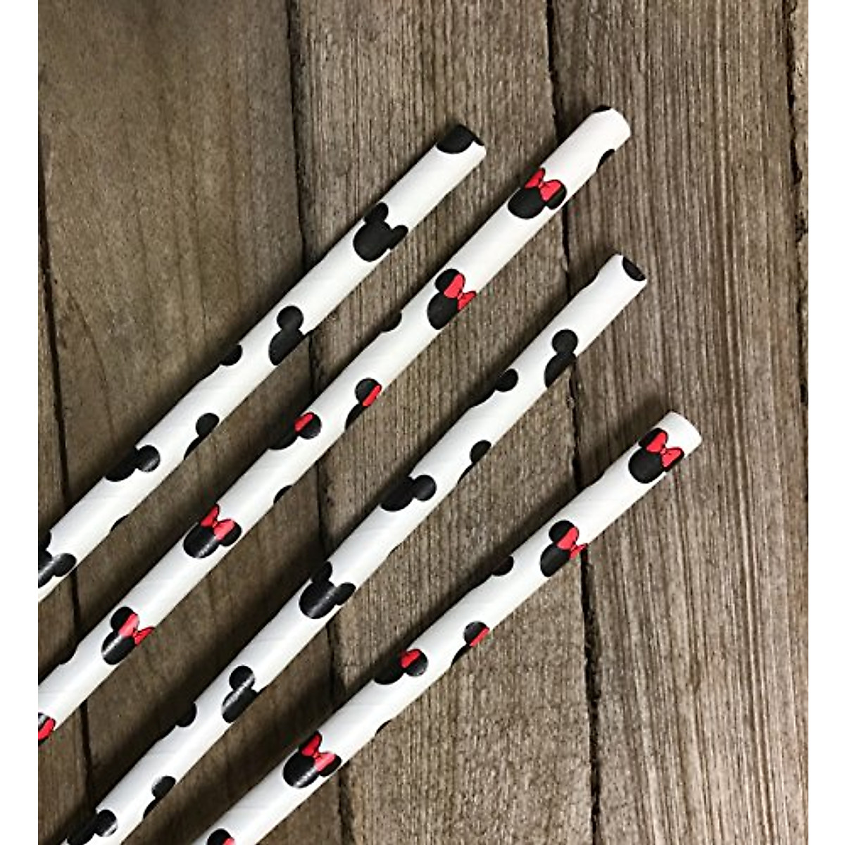 Mickey and Minnie Mouse Inspired Paper Straws - Black Red White - 7.75 Inches - 100 Pack - Outside the Box Papers Brand