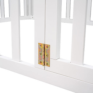 Harper & Bright Designs Full Size Floor Bed with Rails,Montessori Floor Bed Wood Frame with Fence and Door, for Kids Girls Boys (White)