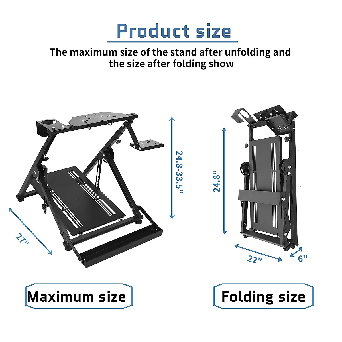Anman Foldable Sim Racing Wheel Stand with Fixed Slot Fit for Logitech G25 G27 G29 G920 G923 Fanatec Thrustmaster Racing Simulator Tilt Adjustable Steering Wheel Stand,Wheel & Pedal Not Included