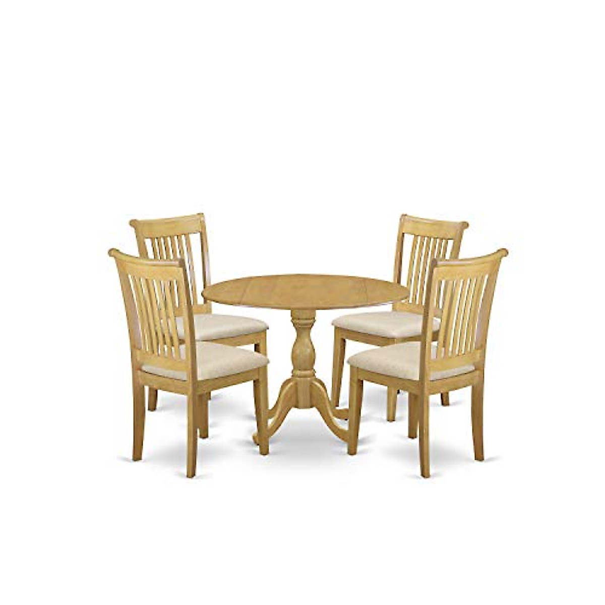 East West Furniture DMPO5-OAK-C 5 Piece Kitchen Table & Chairs Set Includes a Round Dining Table with Dropleaf and 4 Linen Fabric Dining Room Chairs, 42x42 Inch, Oak