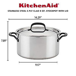 KitchenAid 5-Ply Clad Polished Stainless Steel Stock Pot/Stockpot with Lid, 8 Quart