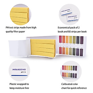 CEYAZYE 160PCS PH Test Strips, Litmus Paper PH Test Strips, PH Level Test Kit for Water, Saliva, Soap, Urine, Food, Liquids, Soil, Lab Monitoring, Measure Full Range 1-14(2 Pack)