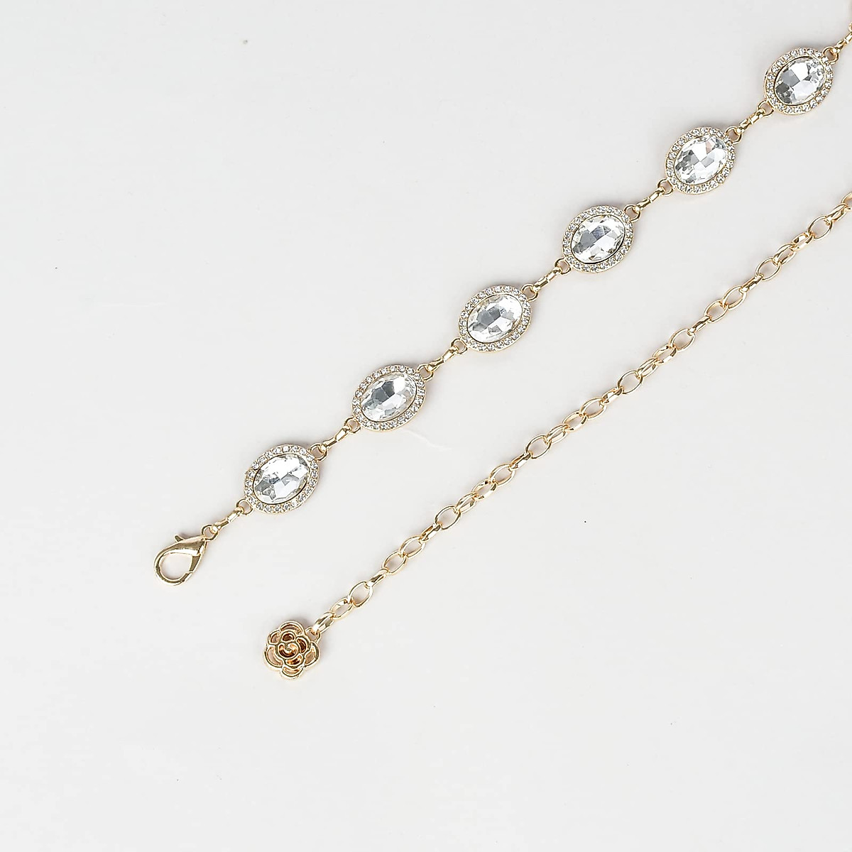 ILuvatar white glass diamond chain belt metal diamond belt women's dress metal belt women's western style belt women's belt oval decoration