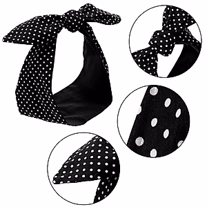 Costume Headband White Polka Dot Bandana Wire Headband Halloween Dress up Retro Hairband Headwrap Hair Accessories for Women(Small Dots,Black)